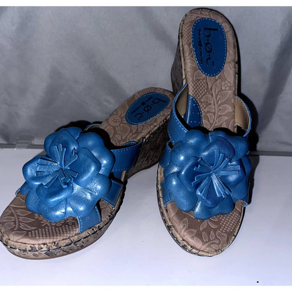 Born | Shoes | Born Boc Womens Blue Floral Platform Slide Euc | Poshmark